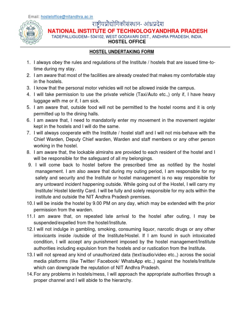 Annexure-2-HOSTEL UNDERTAKING FORM | PDF | Government | Justice