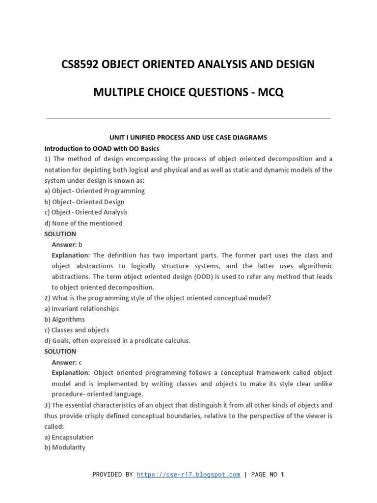 Ooad MCQ PDF | PDF | Use Case | Variable (Computer Science)