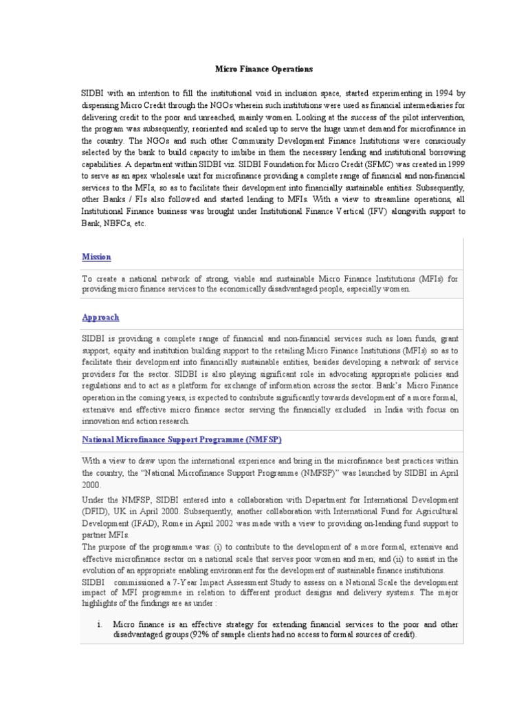 Micro Credit Operation | PDF | Microfinance | Microcredit