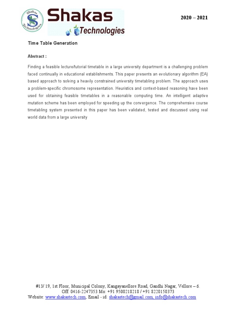 Time Table Generation | PDF