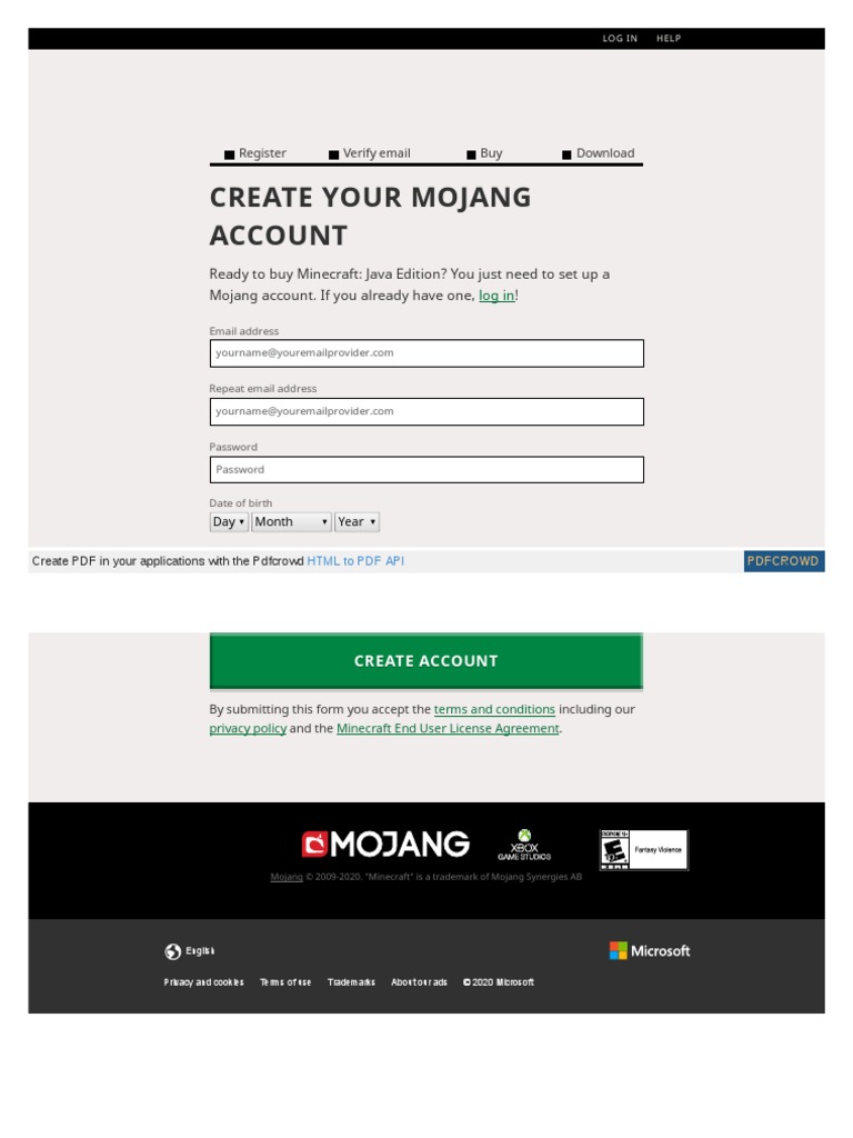 Create Your Mojang Account: Register Verify Email Buy Download | PDF