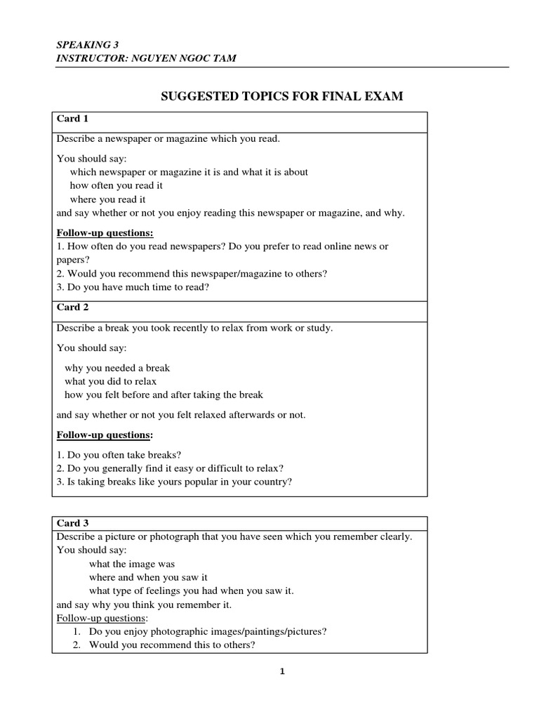 Suggested Card Topics - 2020 | PDF | Newspapers | Advertising
