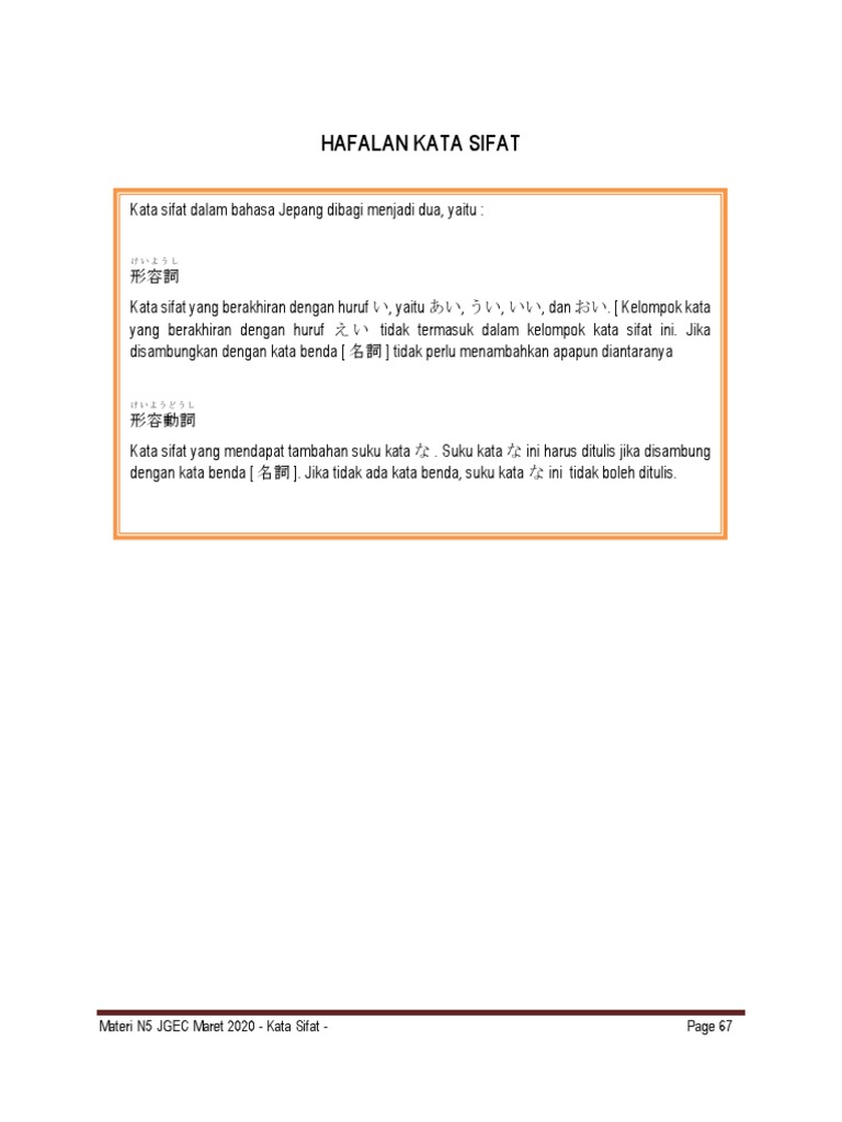 Daftar Kata Sifat N5 | PDF