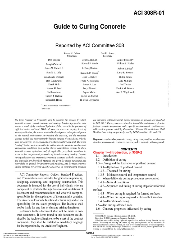 013-Aci 308R (2001) Guide To Curing Concrete | PDF | Concrete | Porosity