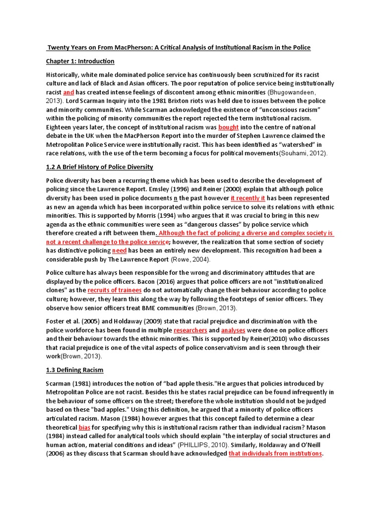 Twenty Years On From Macpherson: A Critical Analysis of Institutional ...