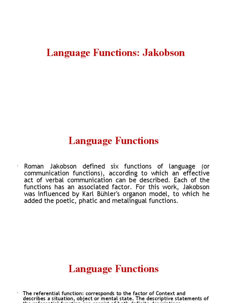 Language Functions: Jakobson | PDF | Conversation | Function (Mathematics)