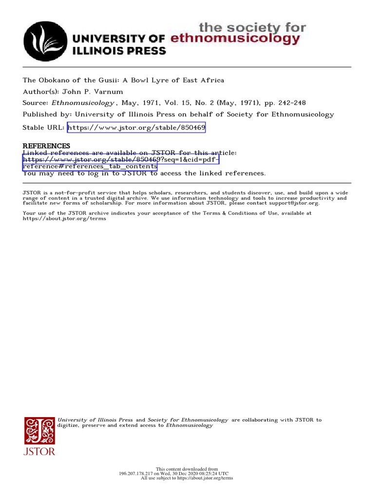 The Obokano of The Gusii - A Bowl Lyre of East Africa | PDF | String ...