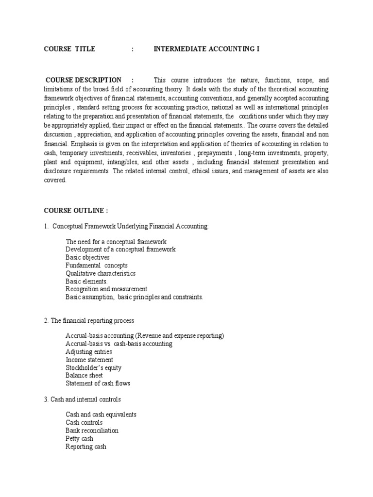 Course Outline - Intermediate Accounting 1 | PDF