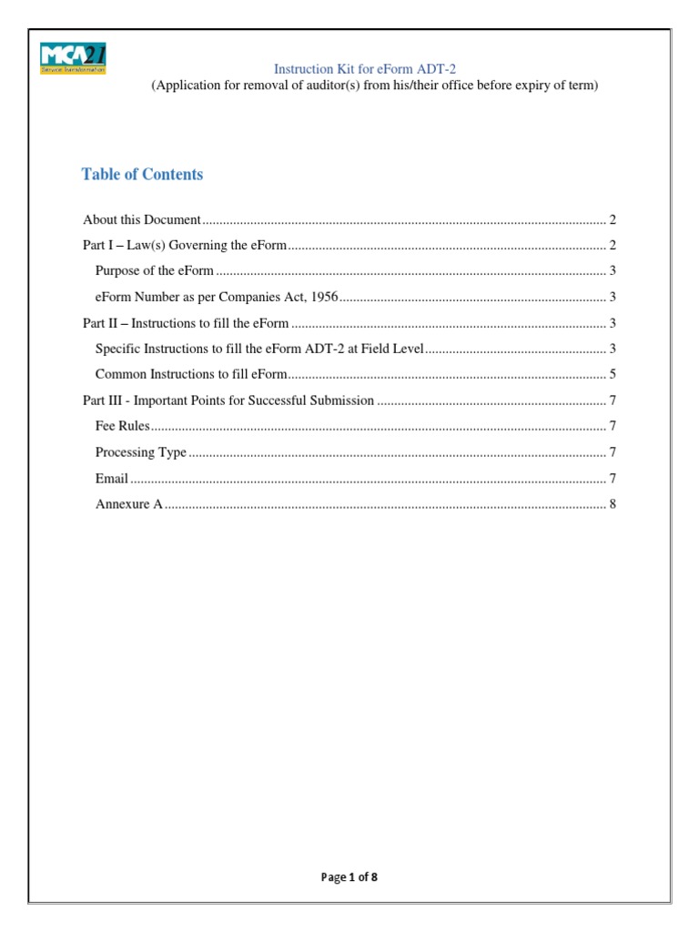 Instruction Kit For Eform Adt - 2: Page 1 of 8 | PDF | Auditor's Report ...