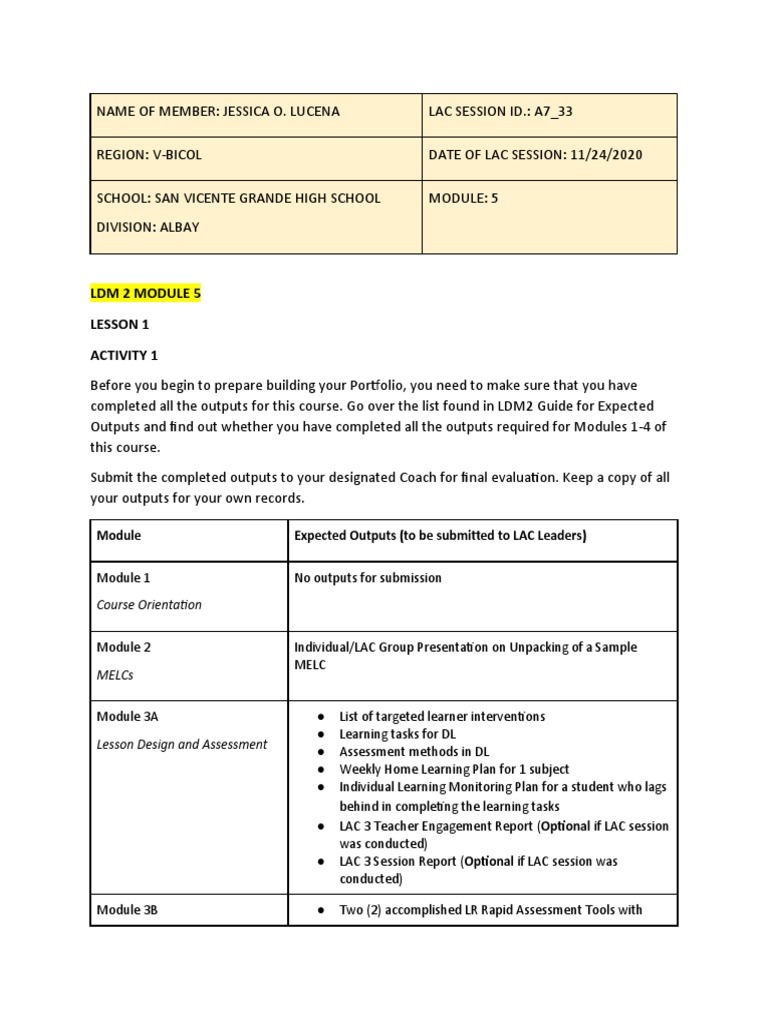 Ldm Portfolio Preparation Guide Pdf Rubric Academic Lesson Plan