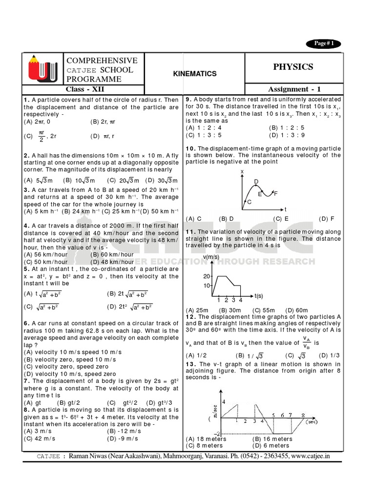 Kinematics Assignment for Class XII | PDF | Acceleration | Speed