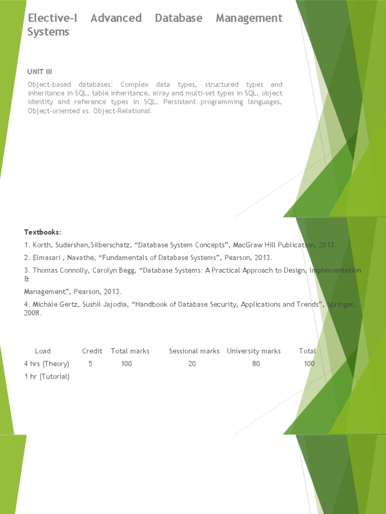 Elective-I Advanced Database Management Systems: Unit Iii | PDF | Relational Database | Object ...