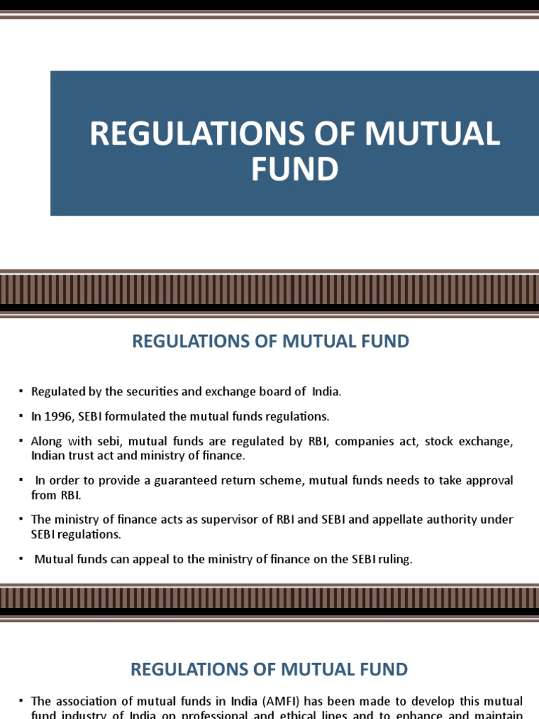 SEBI Mutual Fund Regulations Summary | PDF | Mutual Funds | Investing