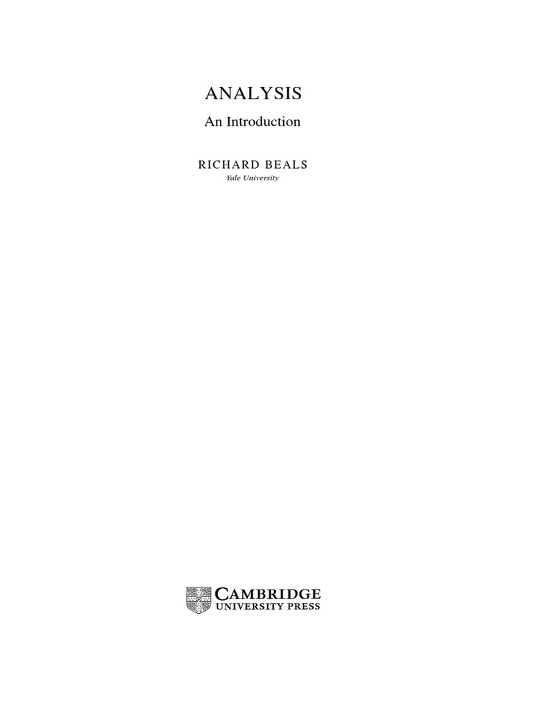 ANALYSIS. An Introduction. RICHARD BEALS Yale University PDF | PDF ...