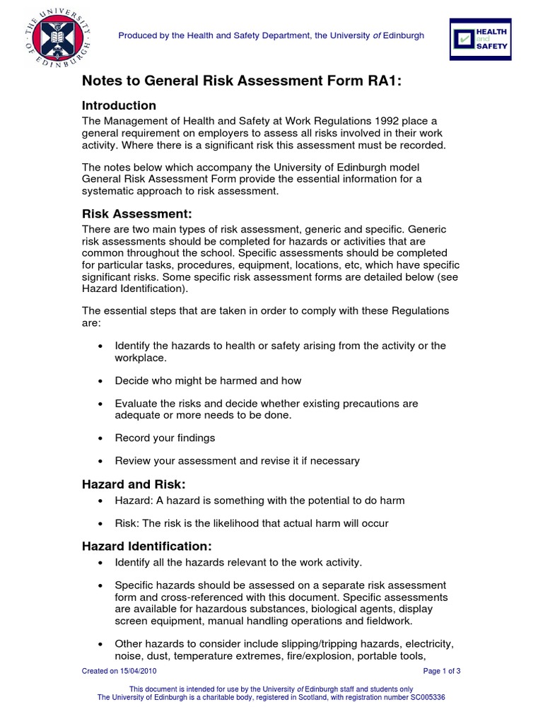 General Risk Assessment Form - Notes | PDF | Risk Assessment | Risk