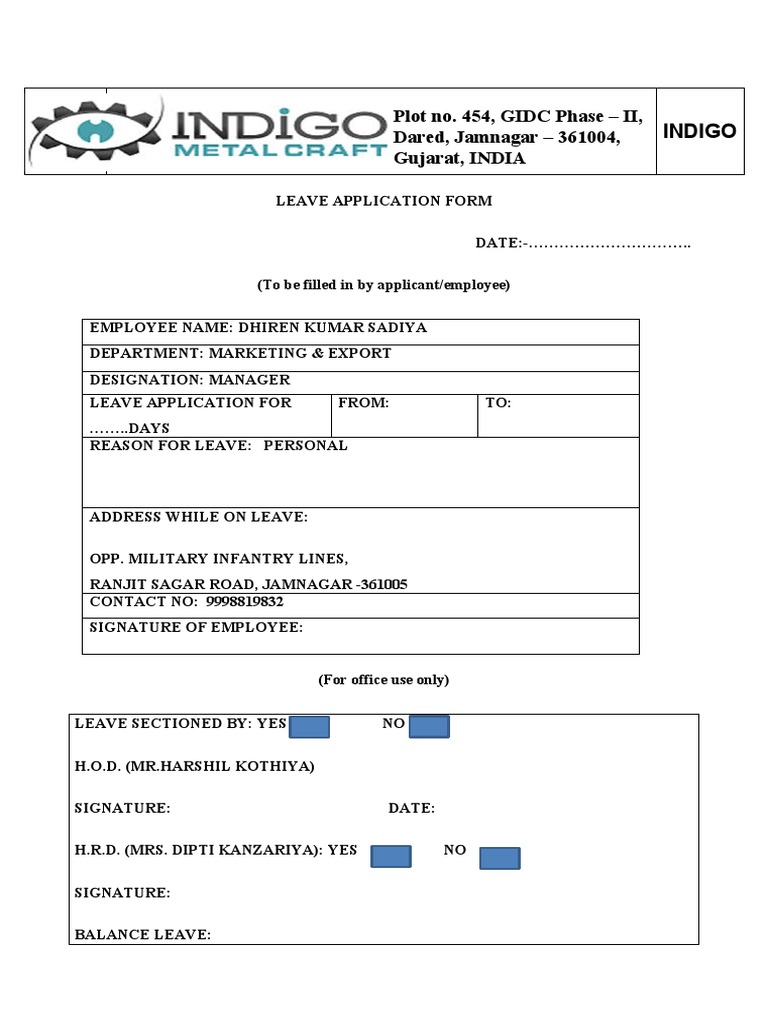 Leave Application Format | PDF