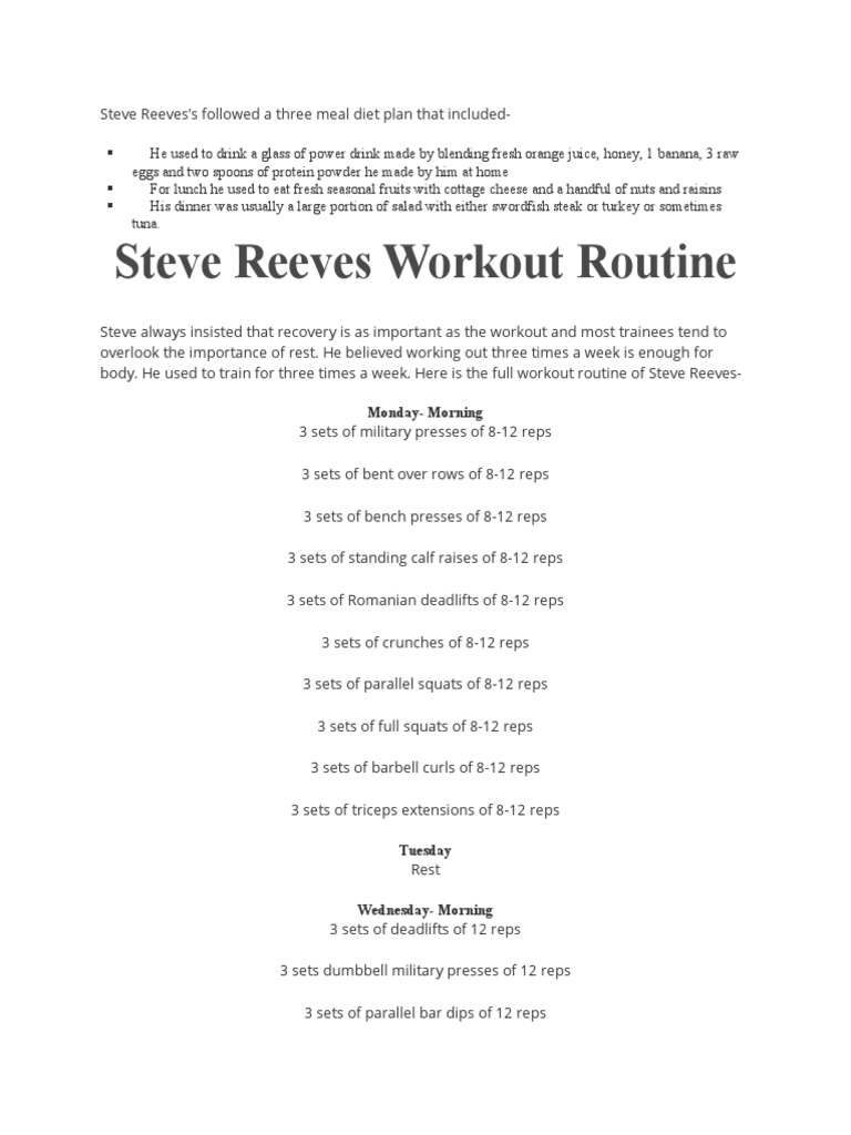 Steve Reeves Workout Routine: Monday-Morning | Download Free PDF ...