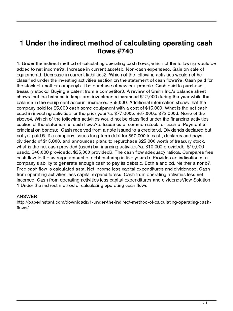1 Under The Indirect Method of Calculating Operating Cash Flows | PDF ...