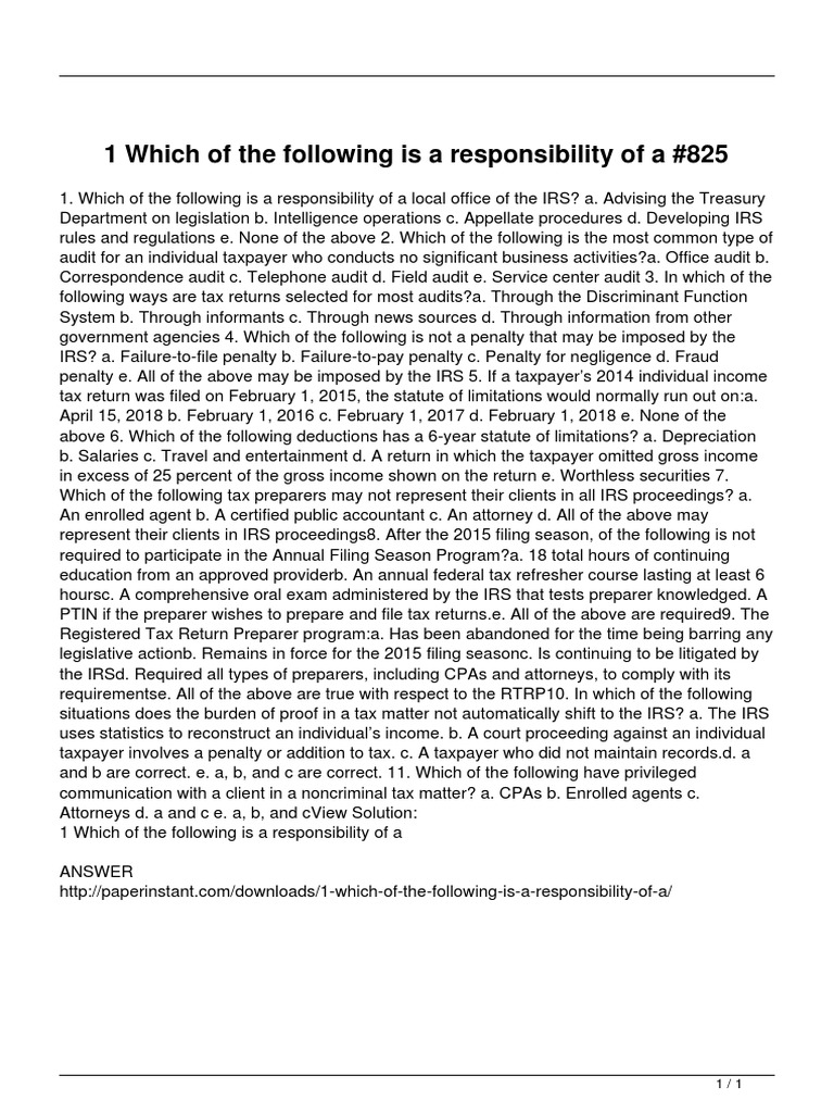 1 Which of The Following Is A Responsibility of A | PDF | Internal ...