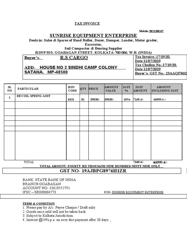 Invoice R.S Cargo 17-19-20 | PDF