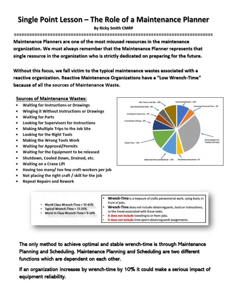 Single Point Lesson - The Role of A Maintenance Planner PDF | PDF ...