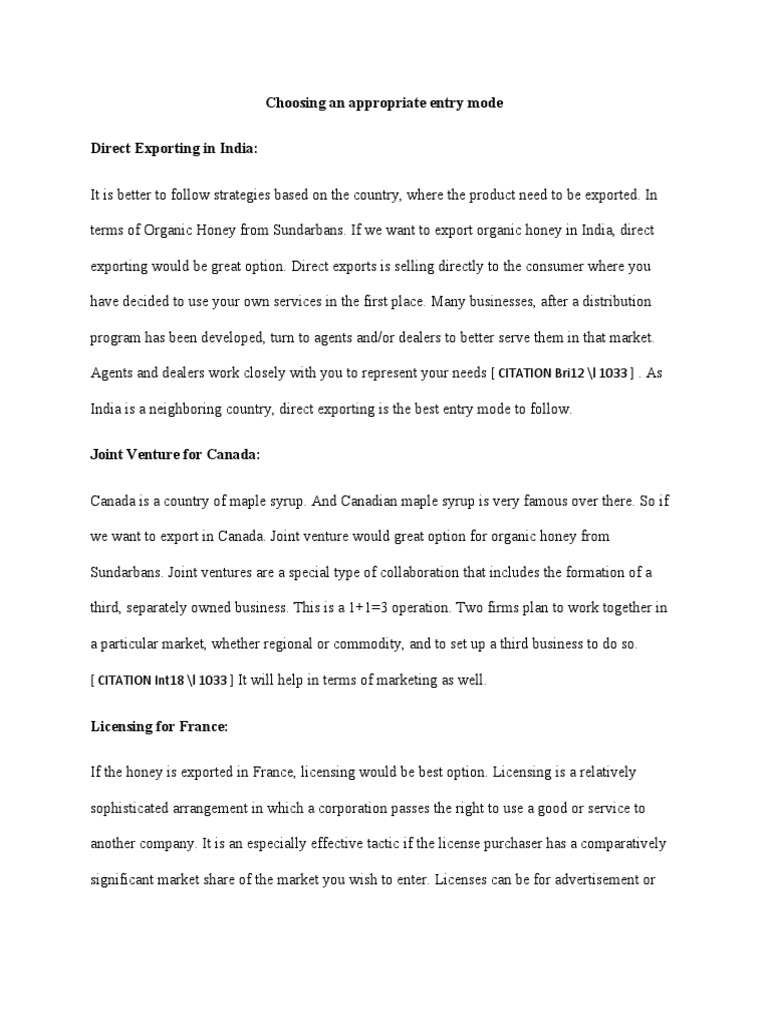 Choosing An Appropriate Entry Mode Direct Exporting in India | PDF