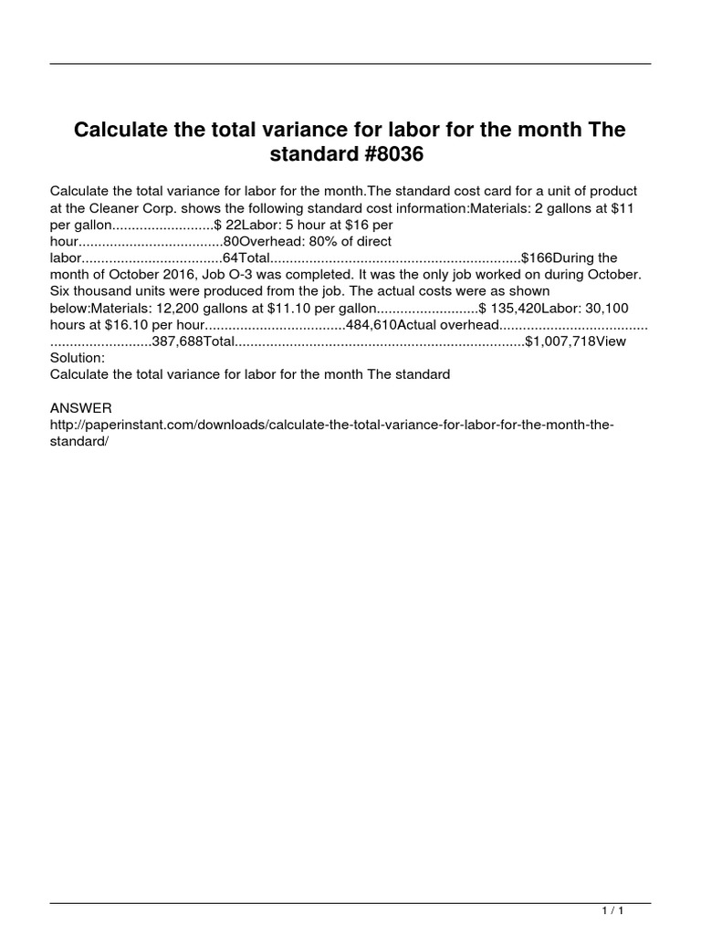 Labor Variance Calculation Guide | PDF