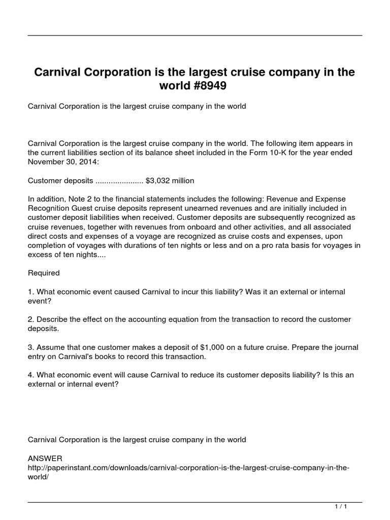 Carnival Corporation Is The Largest Cruise Company in The World | PDF ...