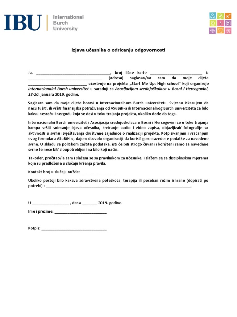 Izjava o Odricanju Odgovornosti | PDF