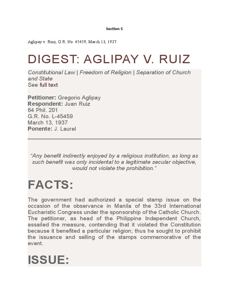 Section 5 Article 3, 1987 Constitution | PDF | Establishment Clause ...