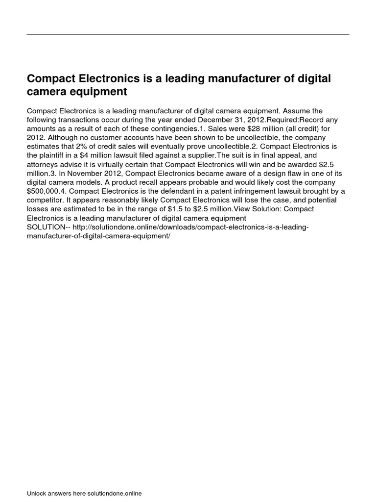 Compact Electronics Is A Leading Manufacturer of Digital Camera ...