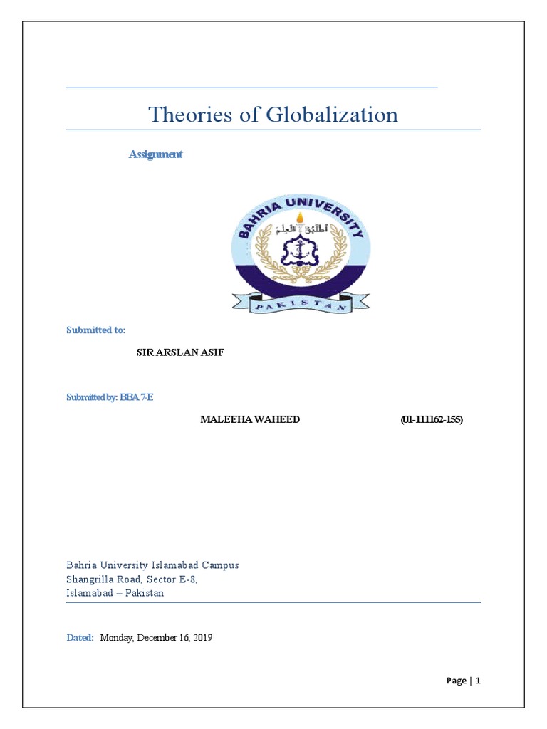 Theories of Globalization: Assignment | PDF | Physical Geography ...
