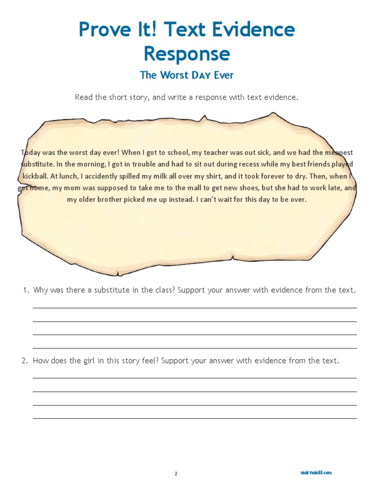 Prove It! Text Evidence Response - The Worst Day Ever | PDF