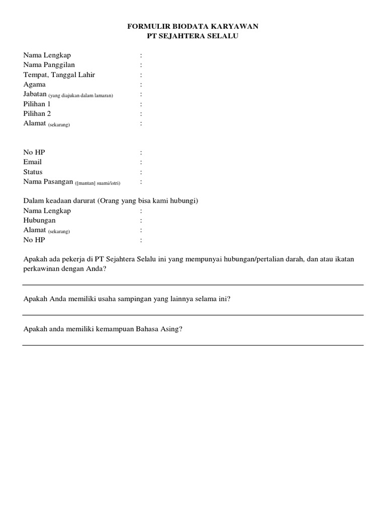 Formulir Biodata Karyawan | PDF