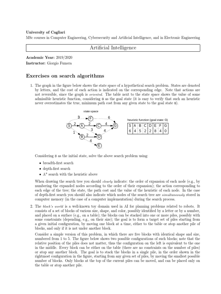 AI Exercises Search Algorithms | PDF | Theoretical Computer Science | Cognitive Science
