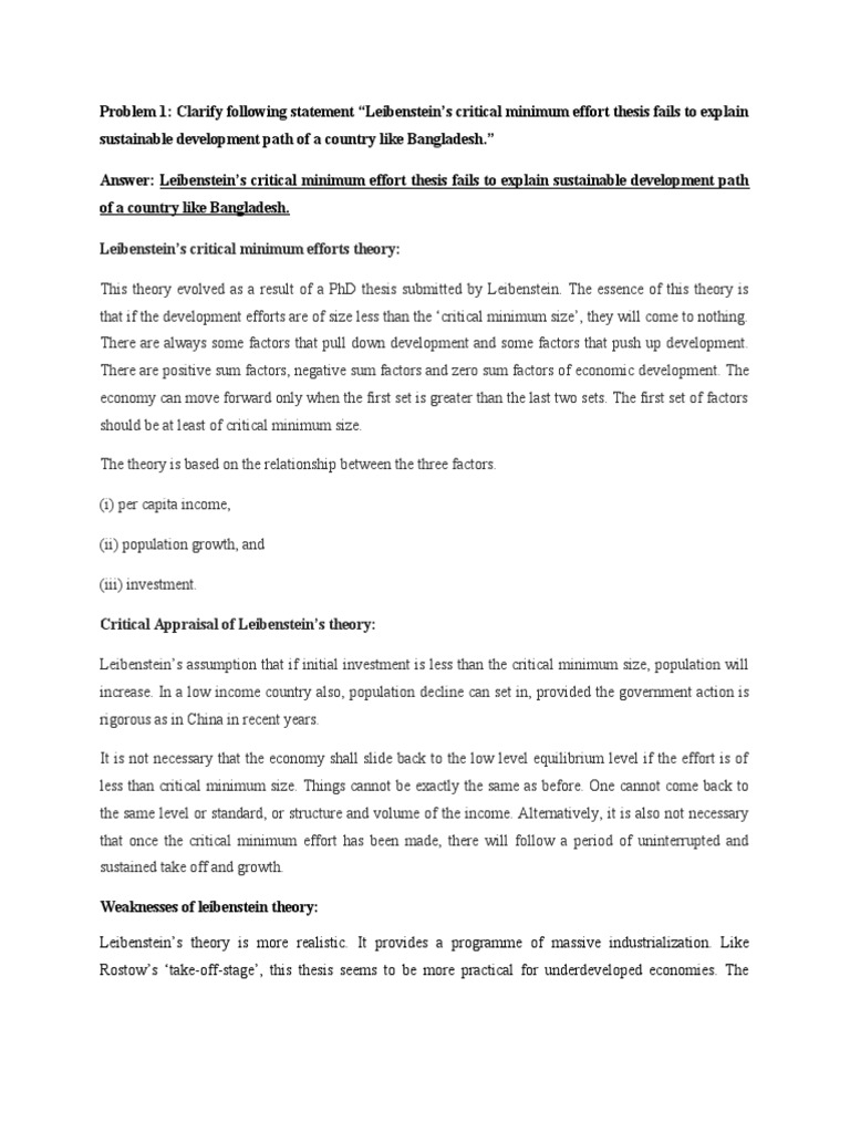 Leibenstein's Critical Minimum Efforts Theory | PDF | Colonialism | Economic Growth