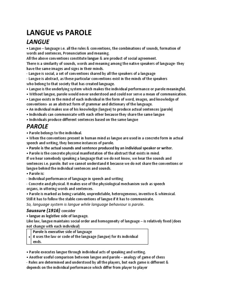 Langue Vs Parole | PDF | Semiotics | Linguistics