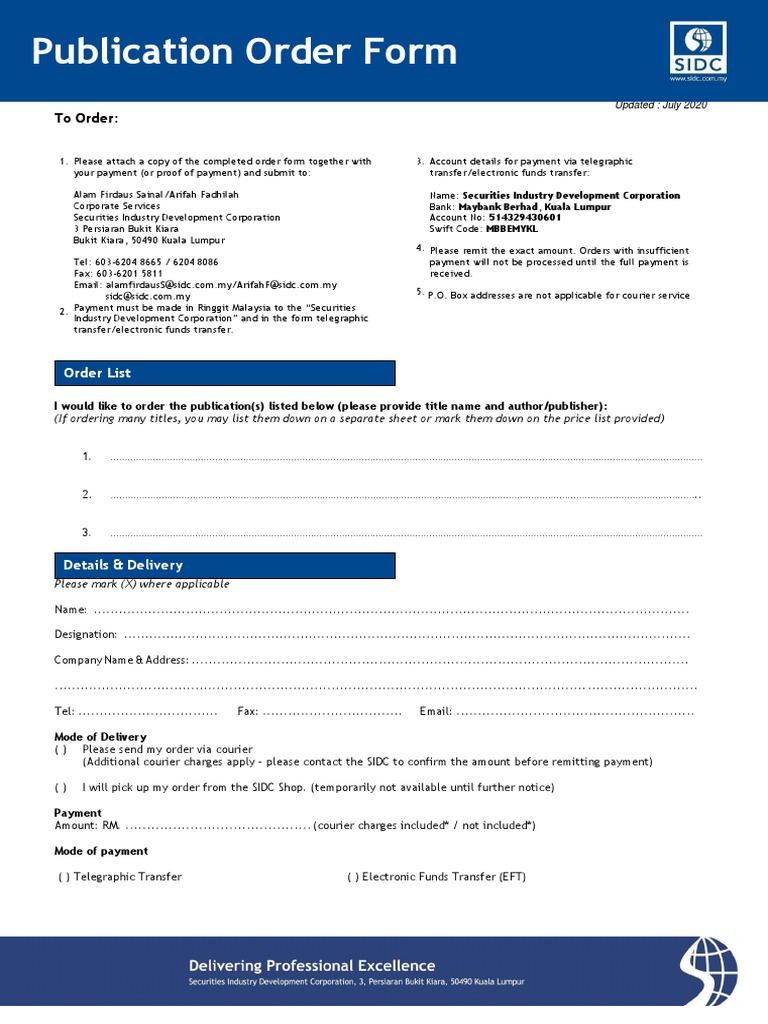SIDC Publication Order Form | PDF | Investment Management | Securities ...