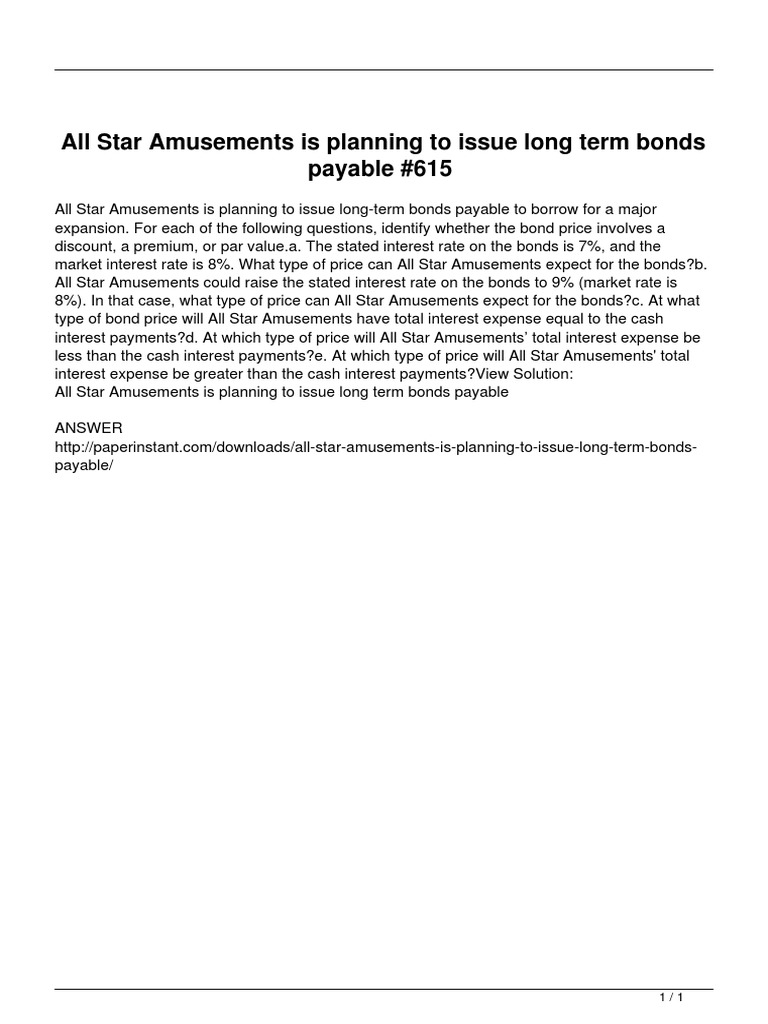 All Star Amusements Is Planning To Issue Long Term Bonds Payable | PDF