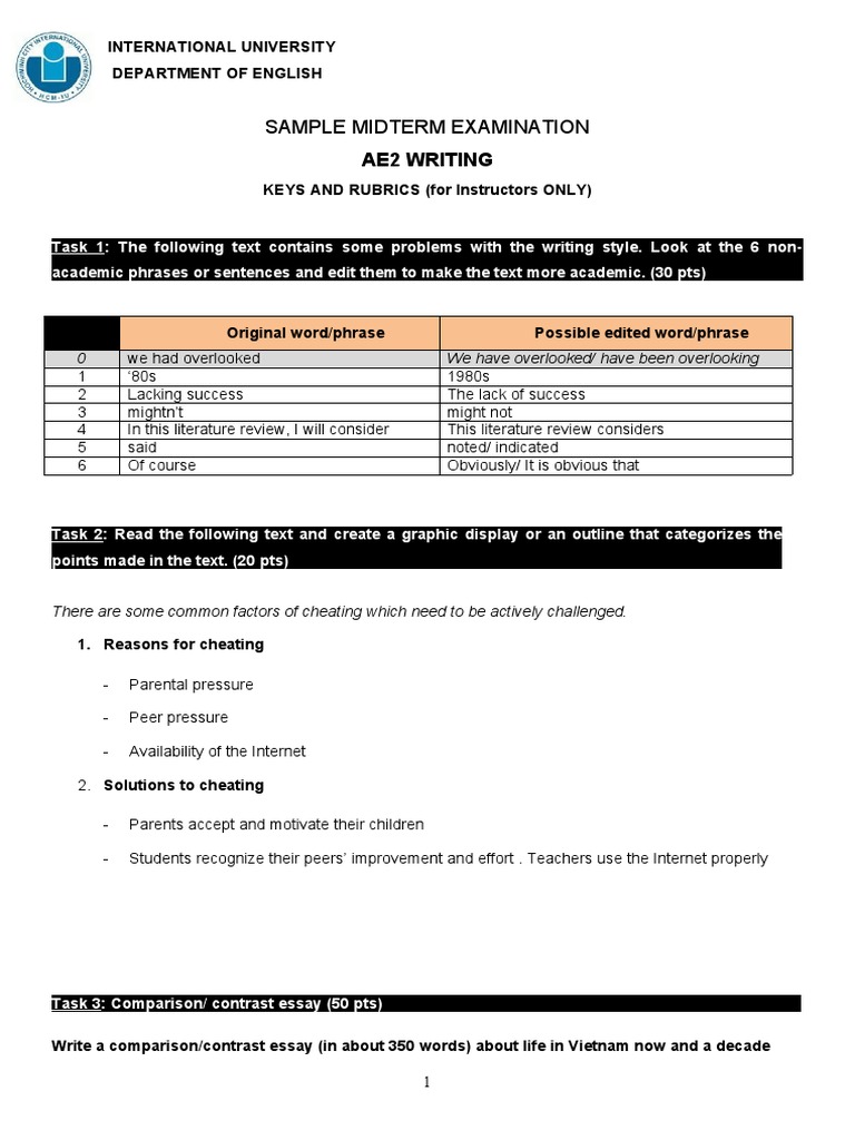 Sample Midterm Examination: Ae2 Writing | PDF | Essays | Human ...
