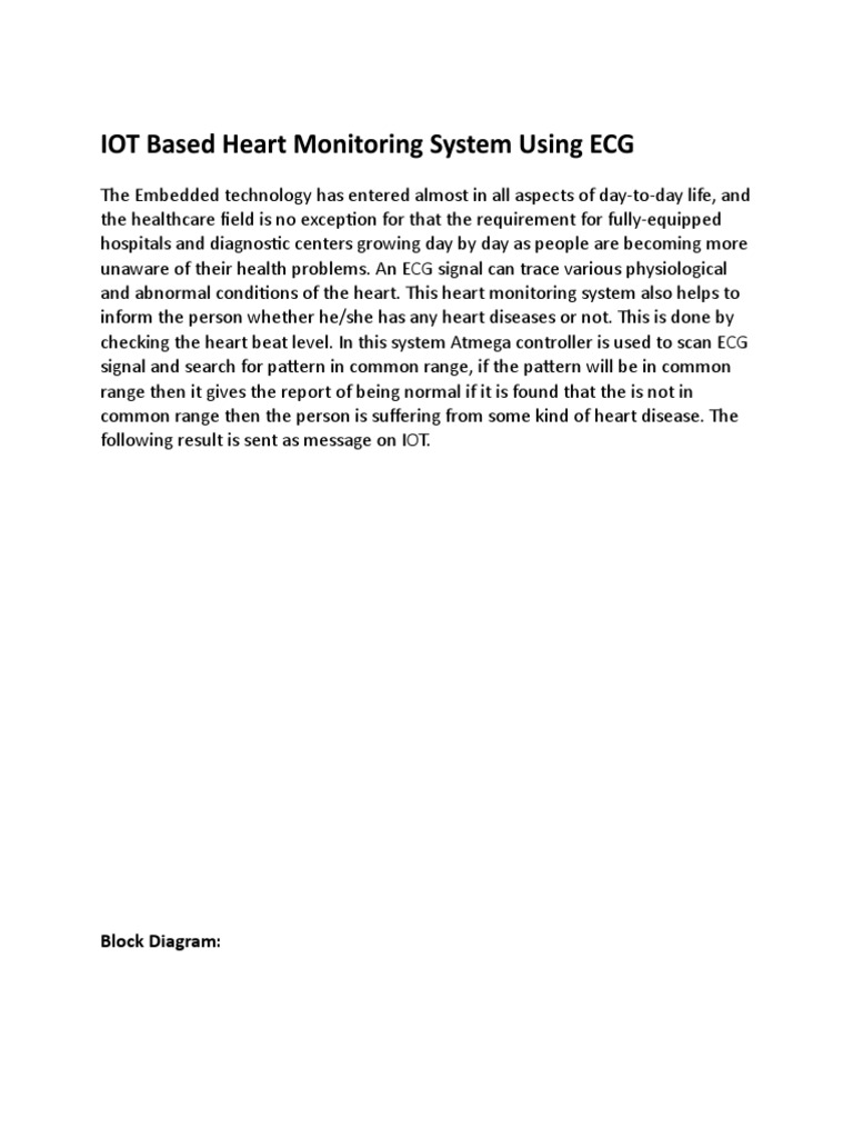 IOT Based Heart Monitoring System Using ECG: Block Diagram | PDF
