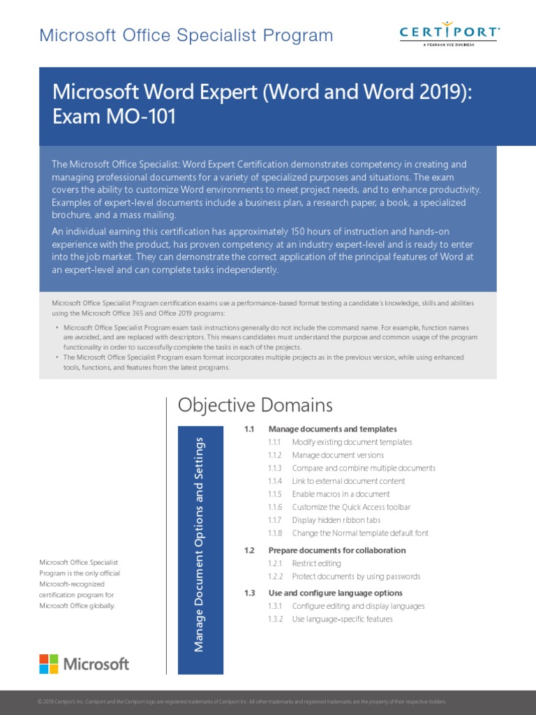Microsoft Word Expert (Word and Word 2019) : Exam MO-101: Microsoft ...