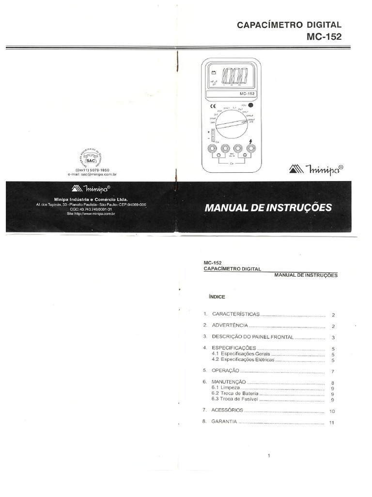 Manual Capacimetro Digital Minipa MC-152 | PDF
