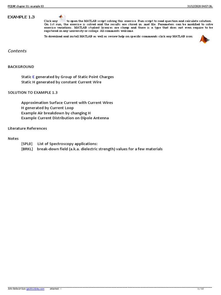 MATLAB Solution To Microwave Engineering Pozar 4th Ed. Example 1.3 ...