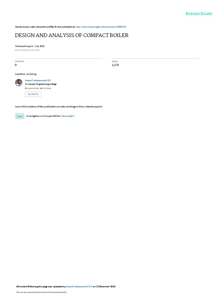 Design and Analysis of Compact Boiler: July 2018 | PDF | Boiler | Heat ...