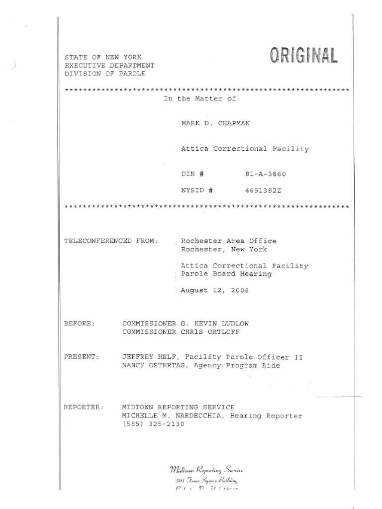 Mark David Chapman Parole Transcript | PDF