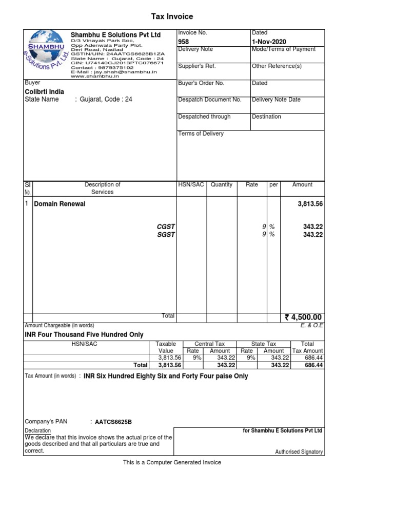 Tax Invoice: State Name: Gujarat, Code: 24 | PDF