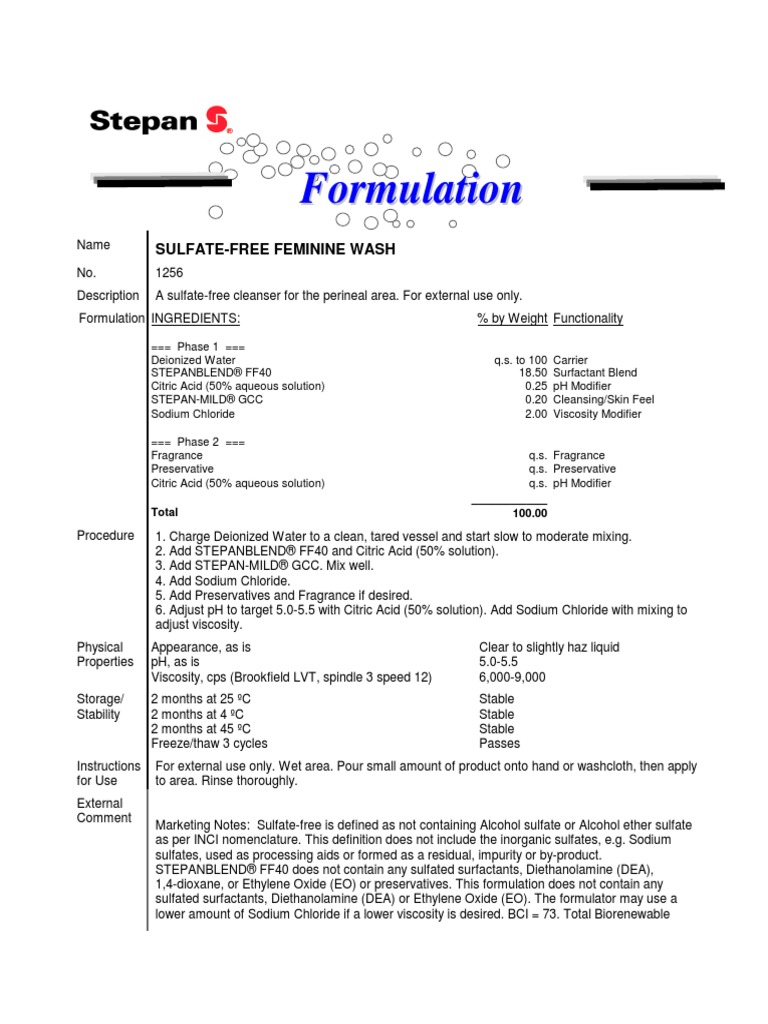Stepan Formulation 1256 | PDF | Surfactant | Acid