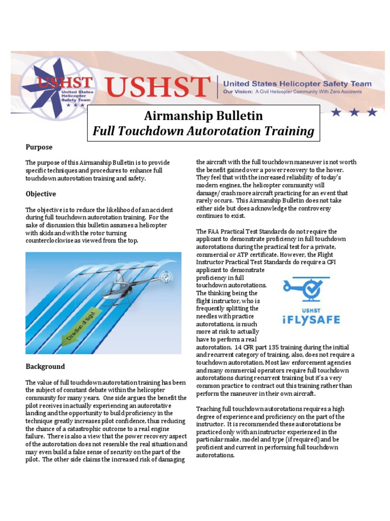 Full Touchdown Autorotation Training: Airmanship Bulletin | PDF | Aircraft | Helicopter