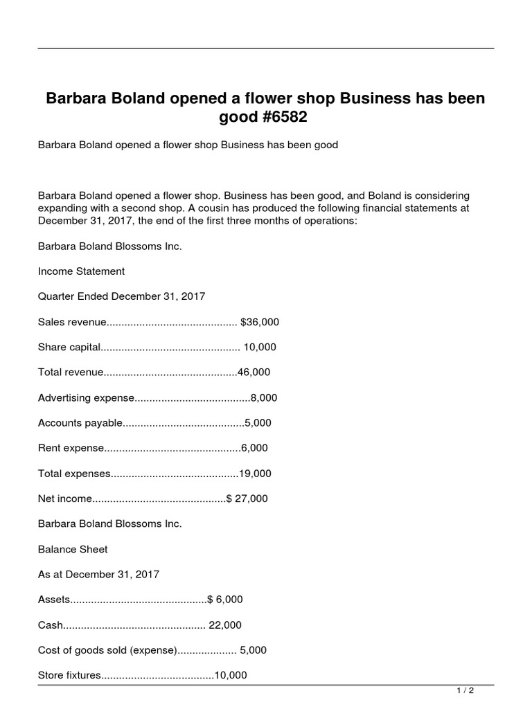 Barbara Boland Opened A Flower Shop Business Has Been Good | PDF ...